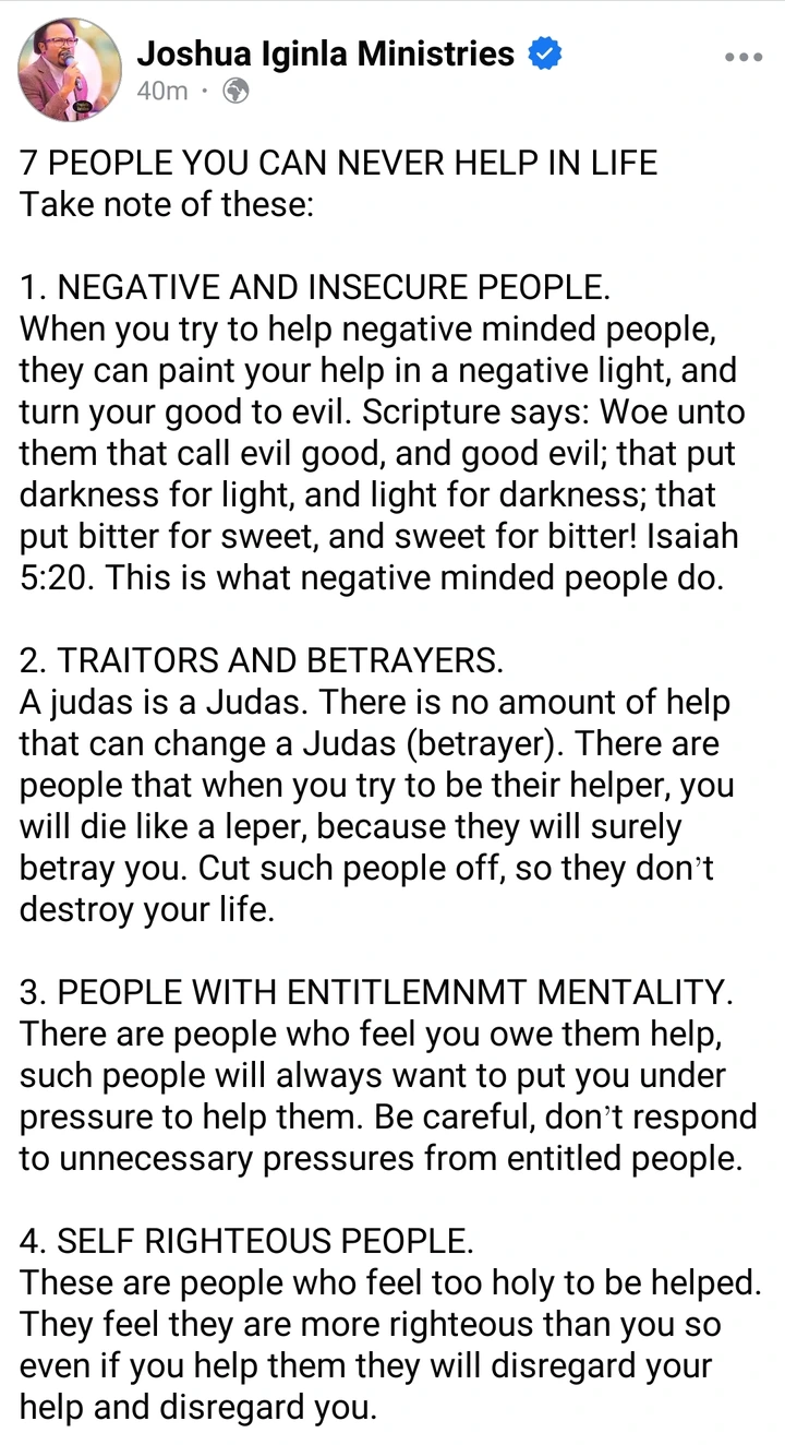7 People You Can Never Help In This Life - Pastor Joshua Iginla }{ The ...