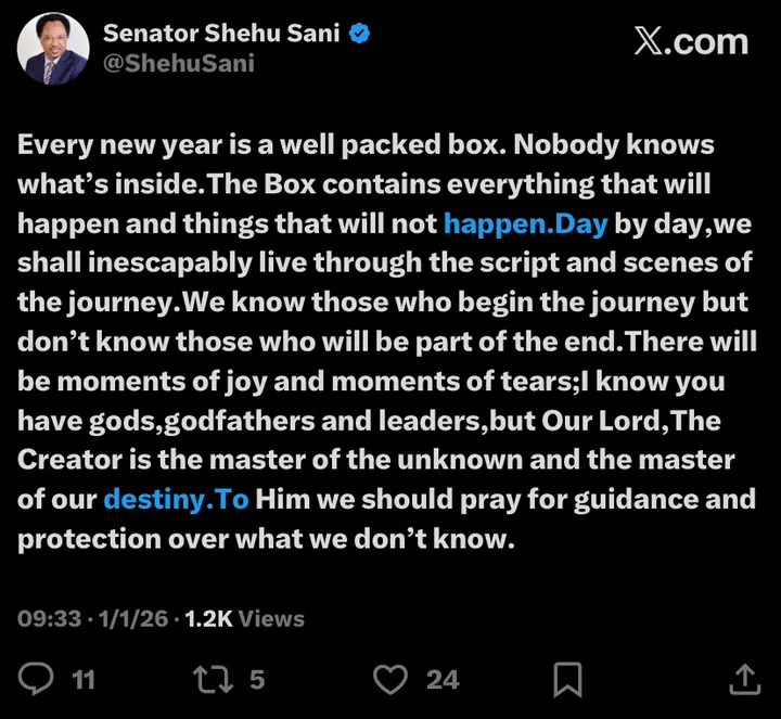 Every New Year Is A Well Packed Box, Nobody Knows What’s Inside -Shehu Sani