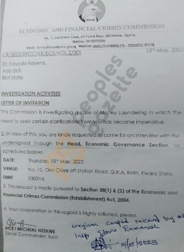 Fayemi Explains Why He Won’t Be Able To Appear Before EFCC Right Now ...