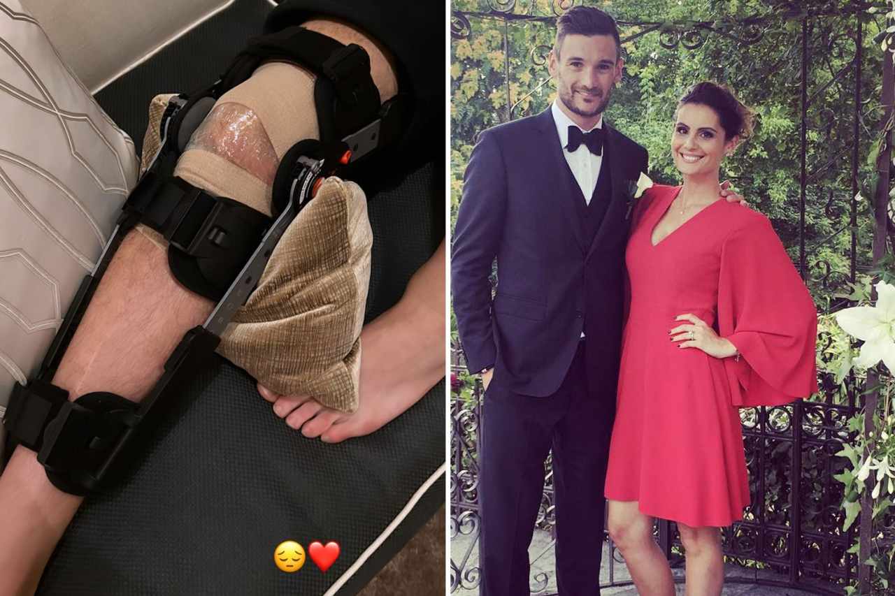 Hugo Lloris' wife posts a photo of her husband wearing a leg brace as ...